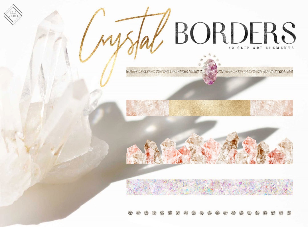 Boho Crystal Border Clipart: Glam Chic Quartz & Amethyst PNG Frames ...