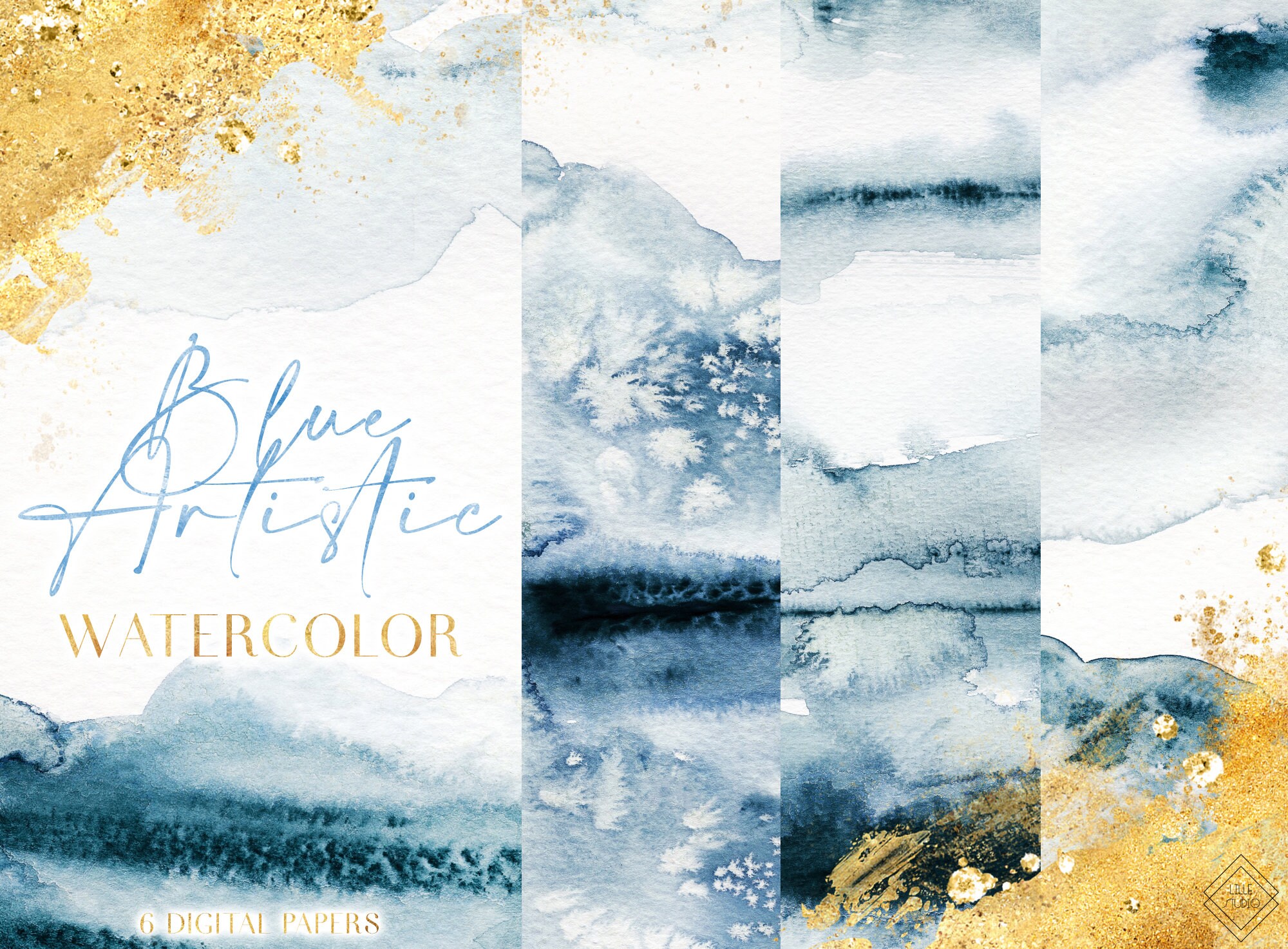 Blue Watercolor Digital Paper Background Navy Indigo Water - Etsy