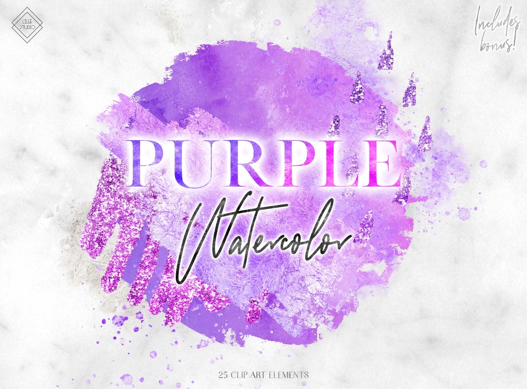 Purple Watercolor Brush Stroke Clipart - Brushstroke Clip Art Graphics ...