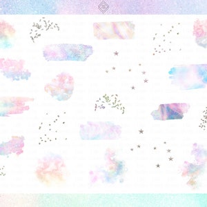 Holographic Watercolor Unicorn Clipart Brush Strokes - Pastel Rainbow ...
