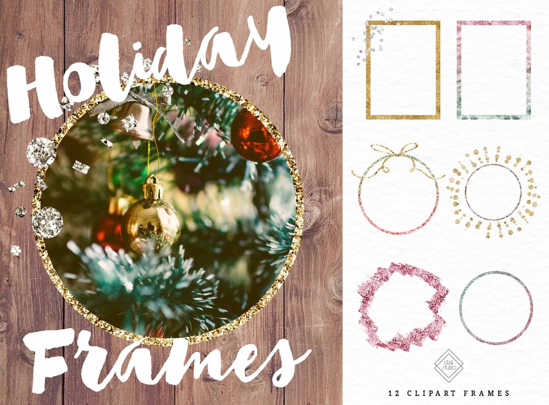 Christmas PNG Frame Clipart - Glitter Holiday Digital Frames Overlay ...