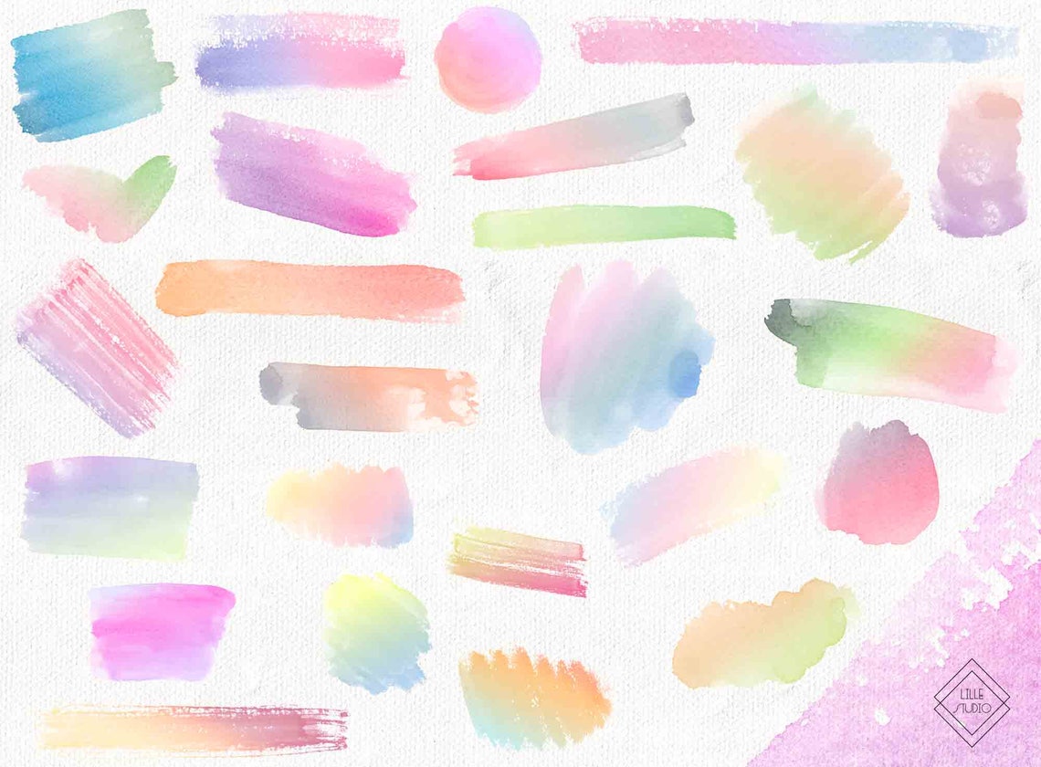 Pastel Rainbow Watercolor Clipart Brush Stroke Water Color - Etsy