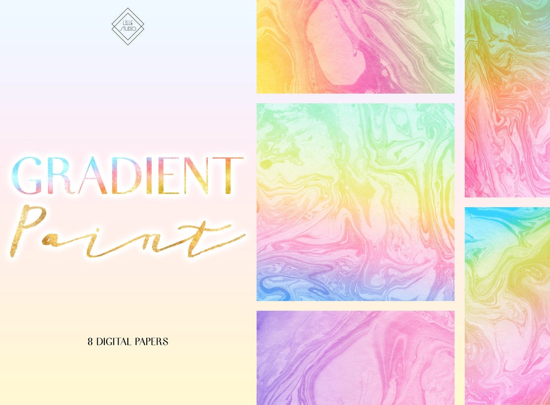 Gradient Rainbow Marble Digital Paper - Colorful Ombre Paint Papers ...