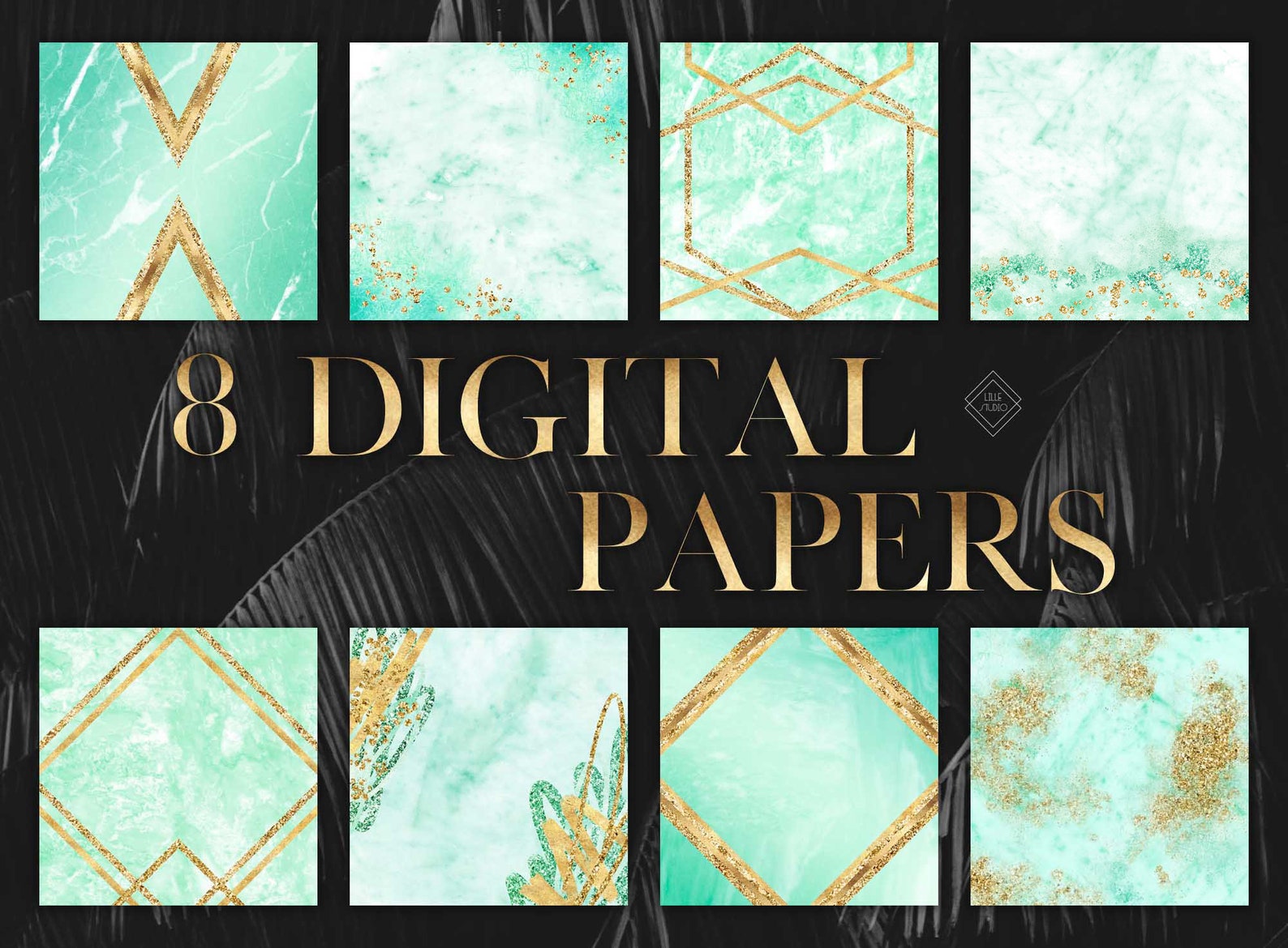Mint Sea Green Gold Digital Paper Backgrounds Marble Glam - Etsy
