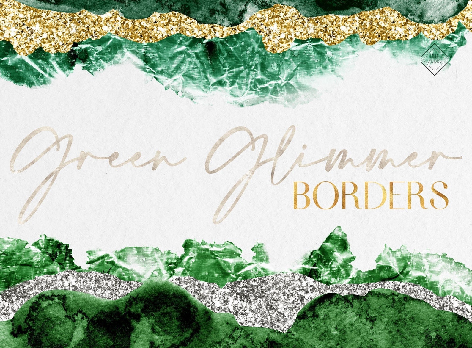 Emerald Green Watercolor Border Clipart Glam Chic Glimmer - Etsy Canada