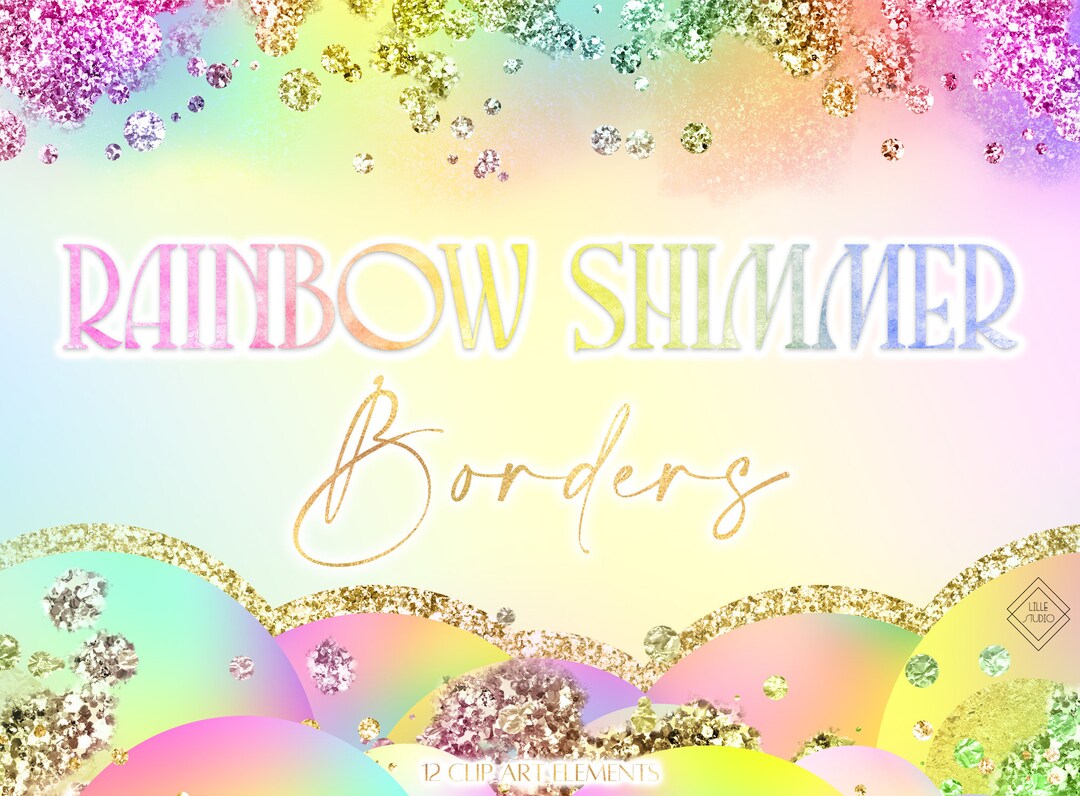 Rainbow Shimmer Border Clipart - Colorful Sparkle Confetti Digital ...