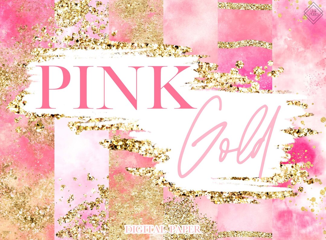 Pink Gold Digital Paper - Watercolor Glitter Background - Water Color ...