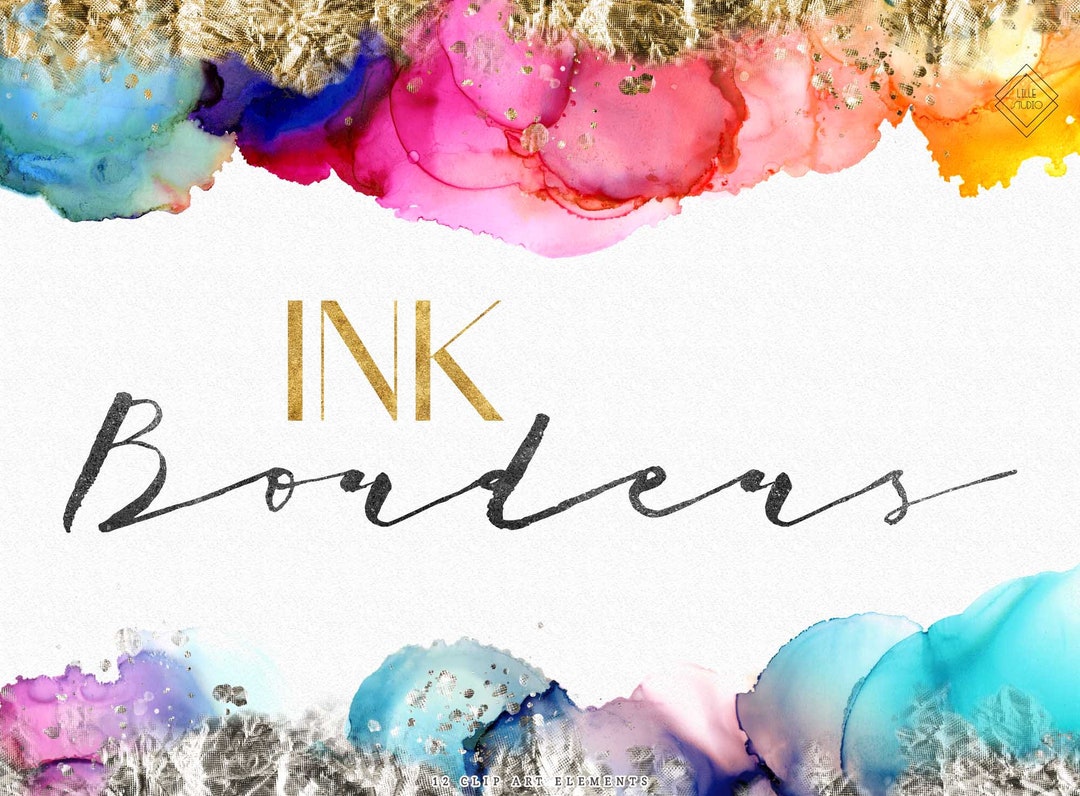Rainbow Alcohol Ink Clipart Borders: Colorful Abstract Watercolor Frame ...