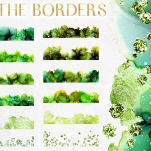 Emerald Green Alcohol Ink Clipart Borders: Watercolor & Glitter Overlay ...
