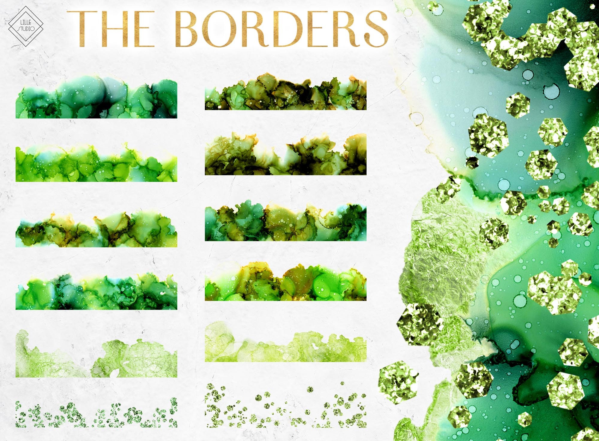 Green Watercolor Alcohol Ink Clipart Borders Emerald Border | Etsy