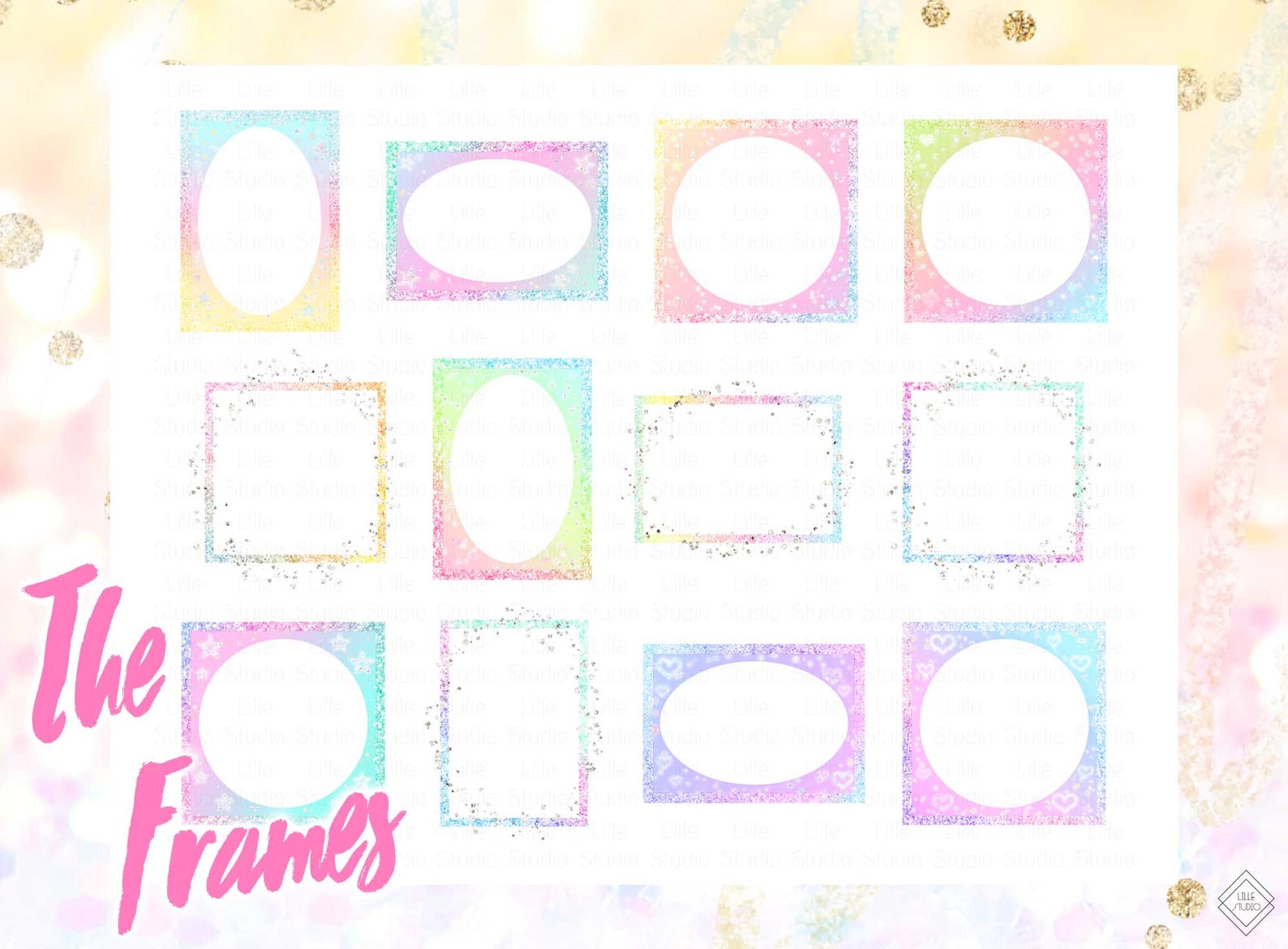 Pastel Rainbow Confetti Clipart Frames Glitter Gradient - Etsy