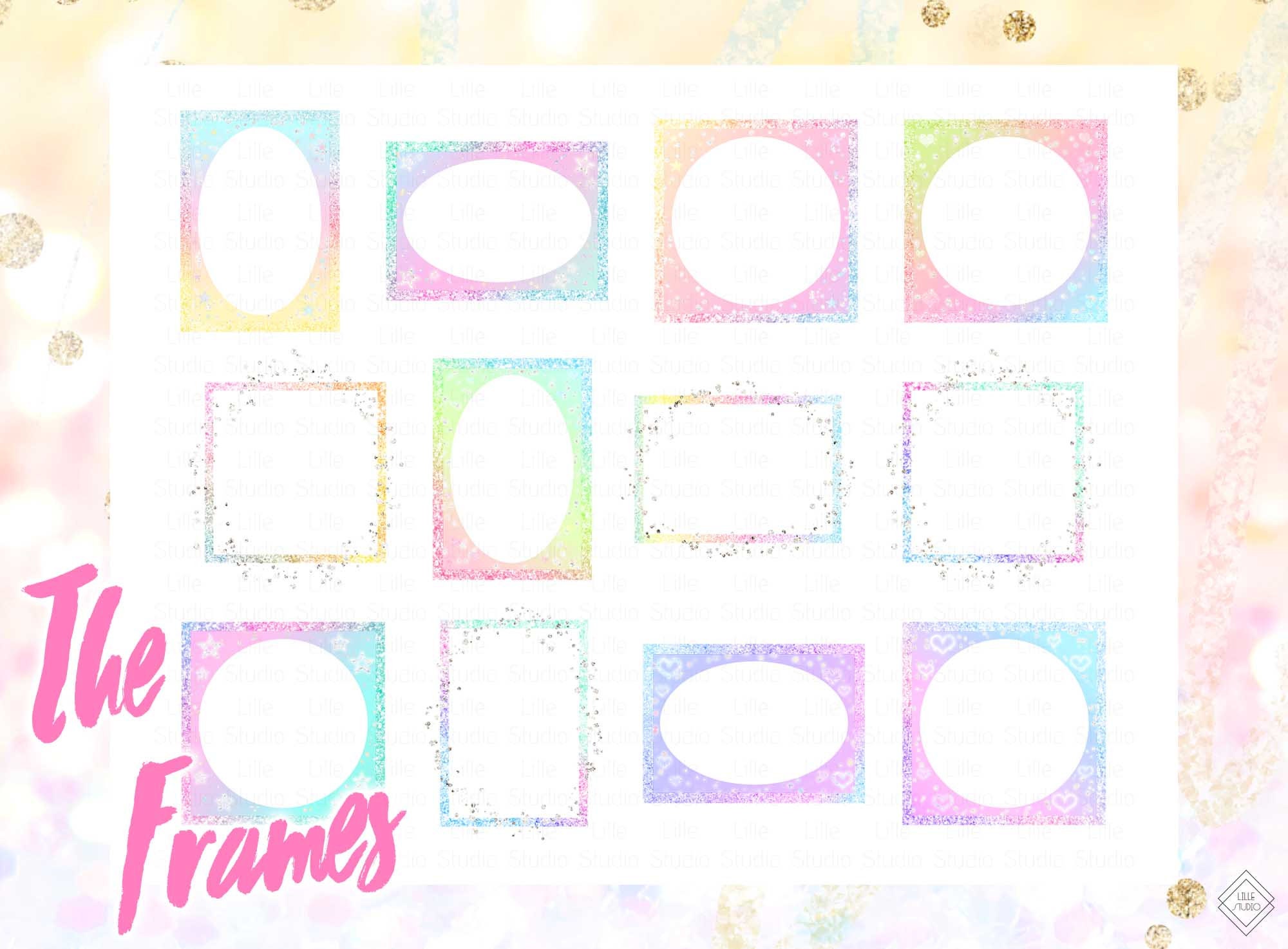 Pastel Rainbow Glitter Clipart Frames: Colorful Gradient Borders ...