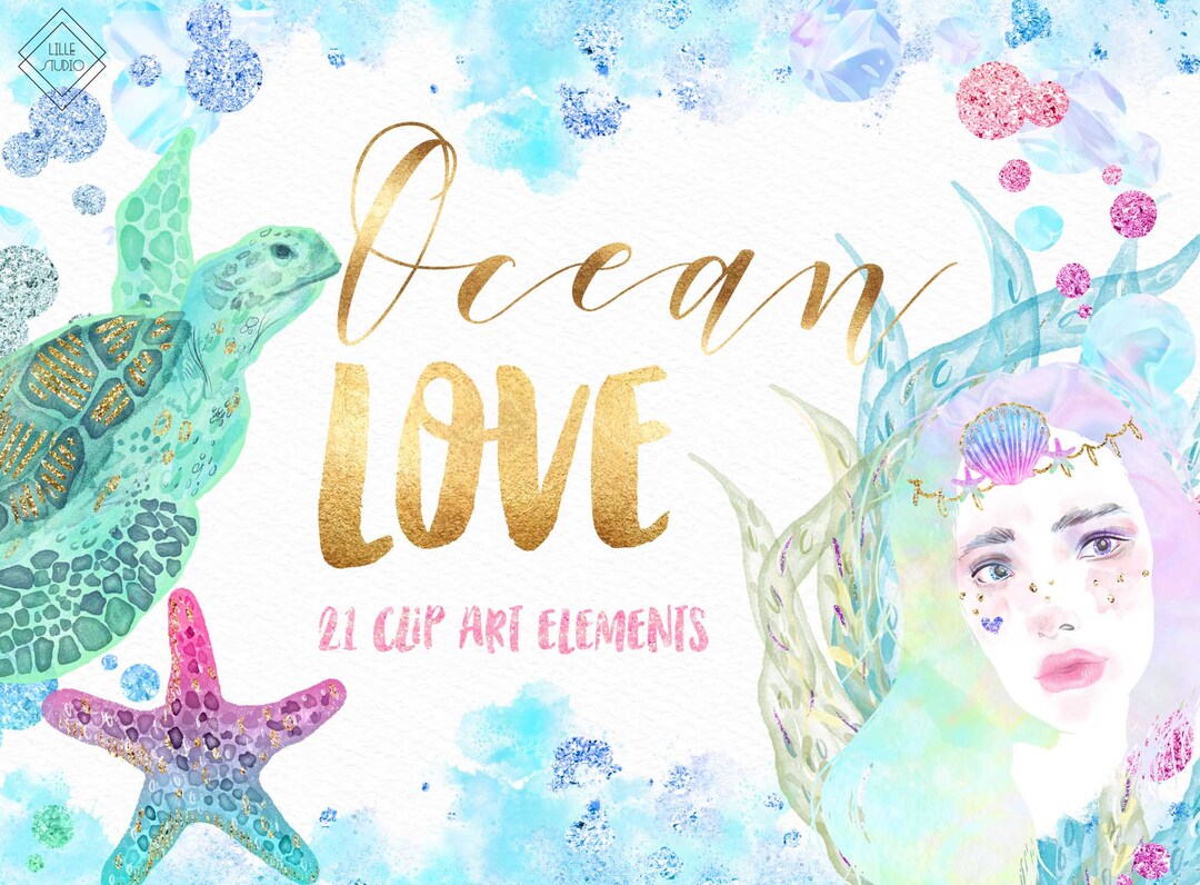 Beach Mermaid Clipart - Watercolor Summer Ocean Clip Art Graphics ...