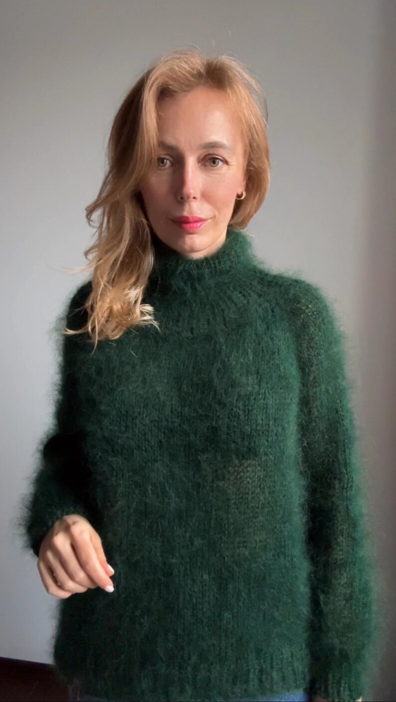 Mohair Turtleneck Sweater, Fuzzy Sweater, Oversized Sweater, Chunky ...