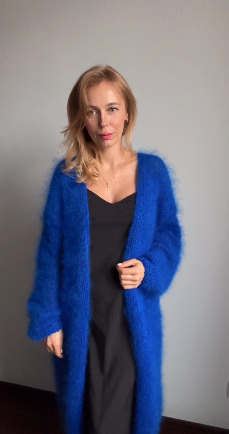 Hand Knit Mohair Long Cardigan, Chunky Wool Coat - Etsy Canada