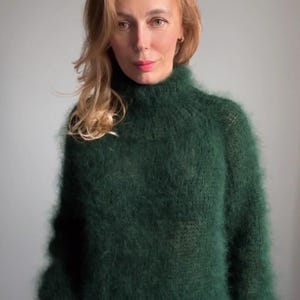 Mohair Turtleneck Sweater, Fuzzy Sweater, Oversized Sweater, Chunky ...