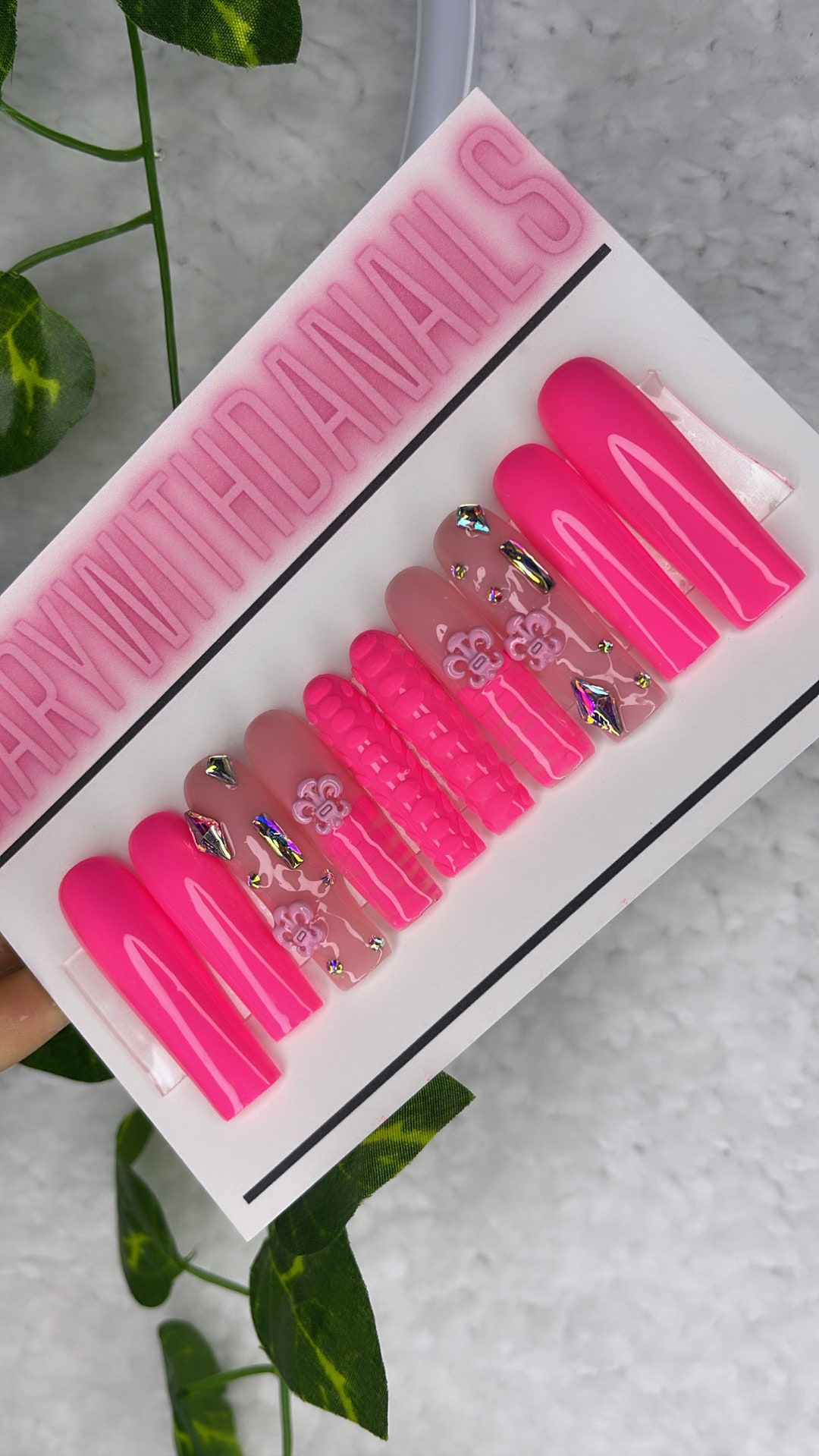 Baddie Pink Press on Nails| Long Nails| Wholesale| Square| Coffin ...
