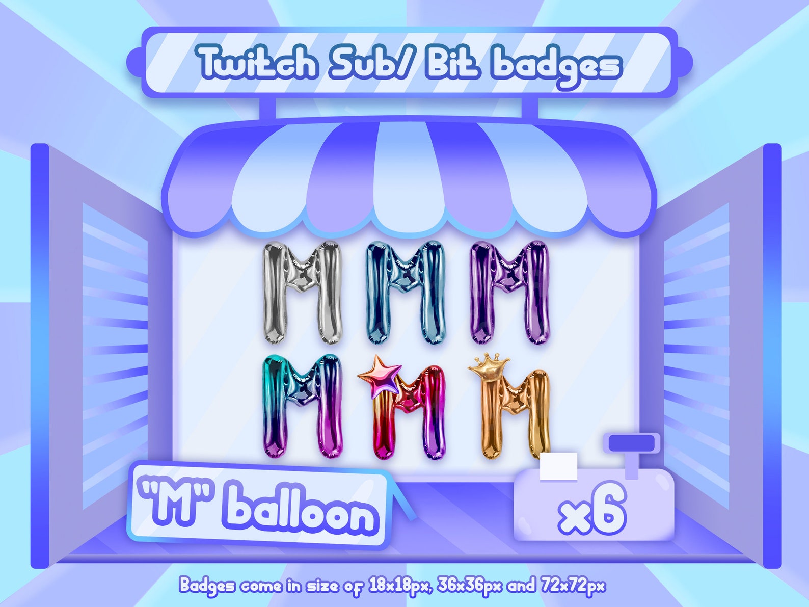 6 X Twitch Sub Badges / Twitch Bit Badges - Letter M Badges / Letter ...