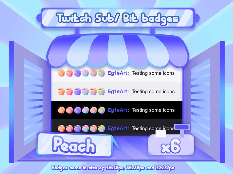 6 X Twitch Sub Badges / Twitch Bit Cheer Badges Peach Badges, Food ...