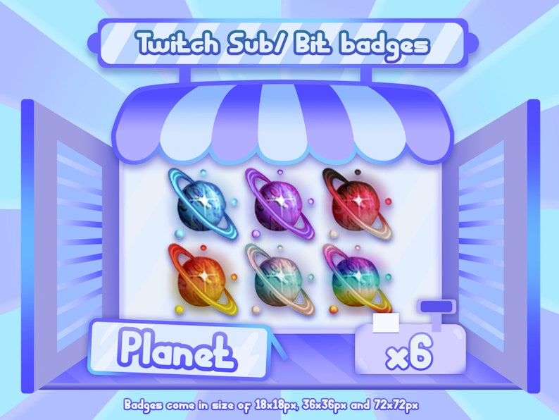 6x Twitch Sub Badges, Twitch Bit Badges, Planet Sub Badges, Galaxy ...