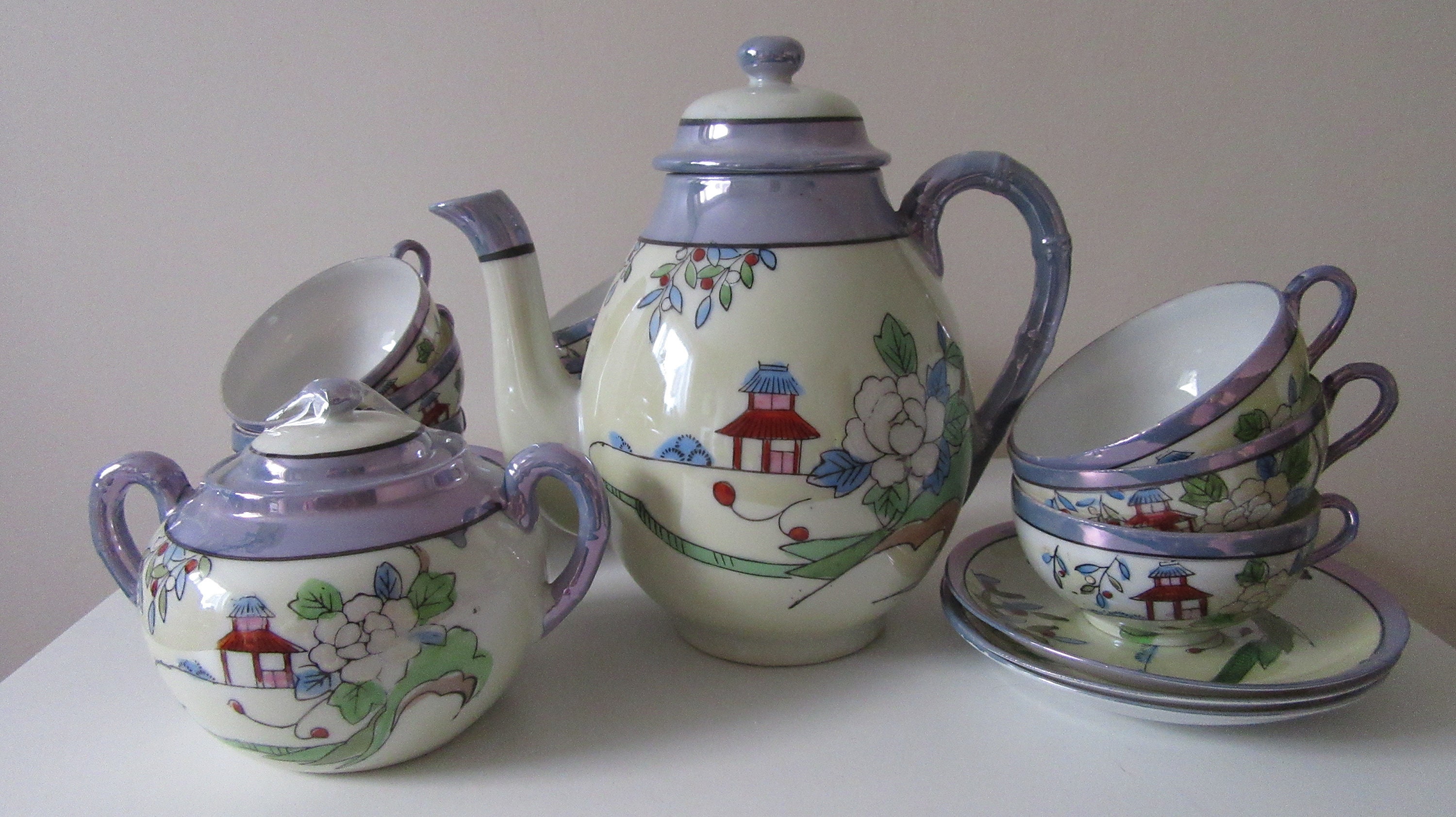 Vintage Gift. Vintage Large Chinese Tea Set. Vintage Green Tea Set 9 ...