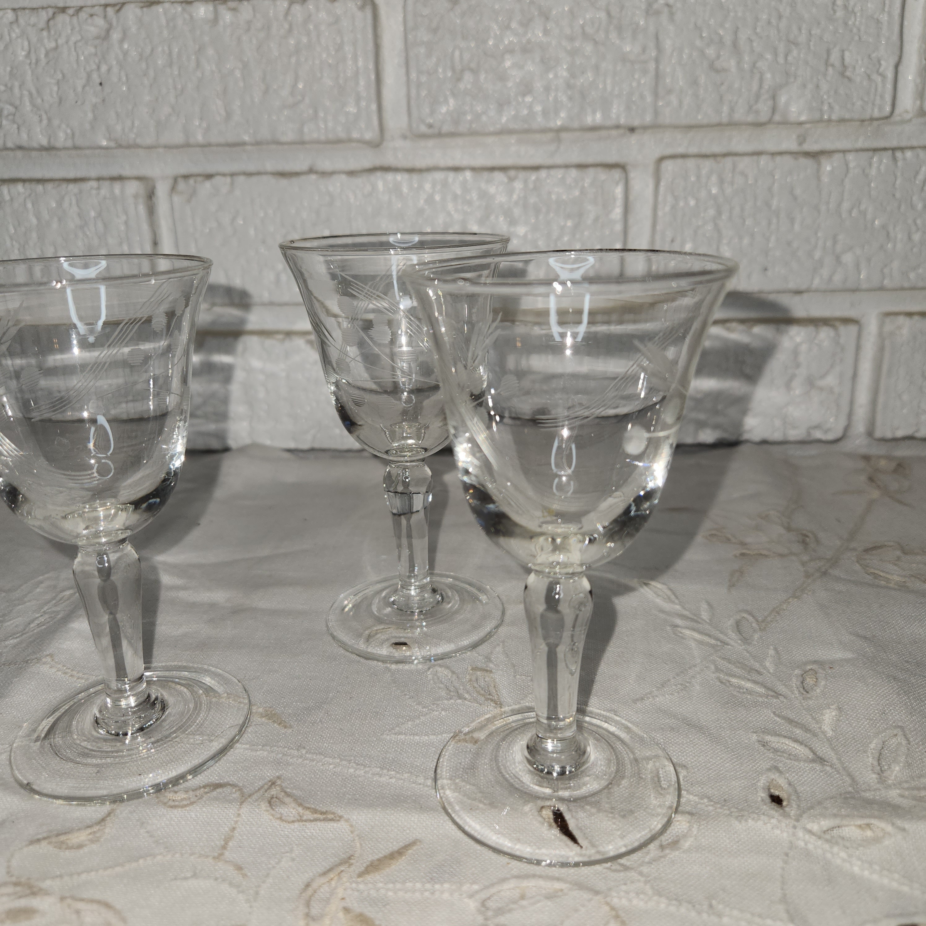 Vintage Wine Glassware Flared Rims Etched With Vines, Leaves, and ...
