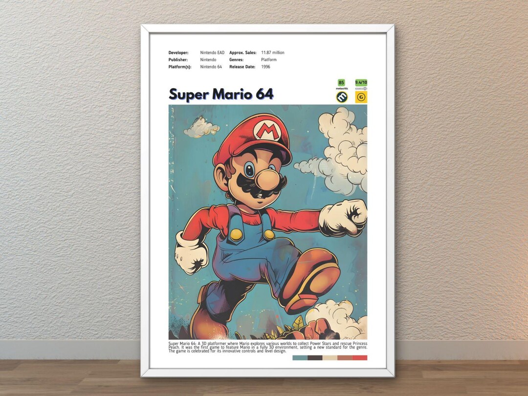 Super Mario 64 Poster, Super Mario 64 Game Gift, Video Game Poster ...
