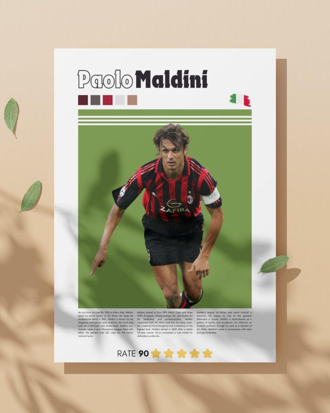 Paolo Maldini Poster, Paolo Maldini Print, Football Player Poster ...