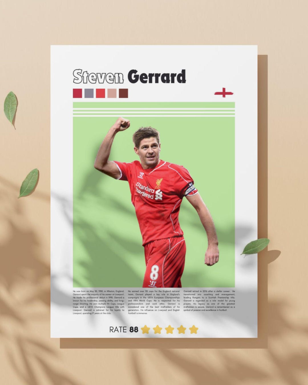 Steven Gerrard Poster, Steven Gerrard Print, Football Player Poster ...