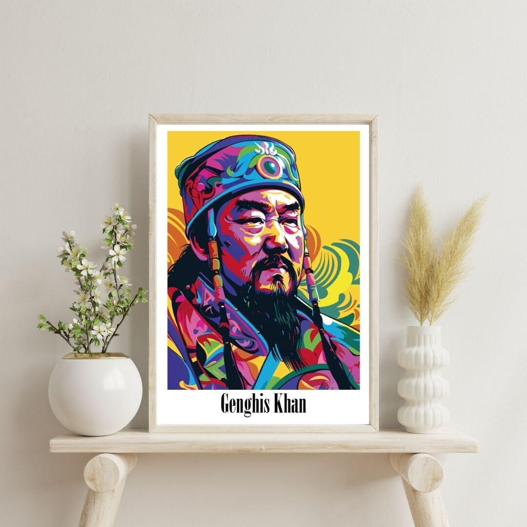 Genghis Khan Poster Pop Art, Digital Prints, Instant Download, Hippie ...