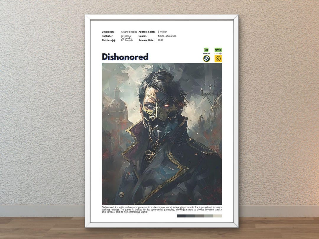 Dishonored Poster, Dishonored Game Gift, Video Game Poster, Minimalist ...