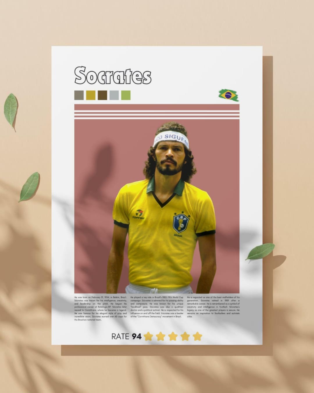 Socrates Poster, Socrates Print, Football Player Poster, Soccer Wall ...