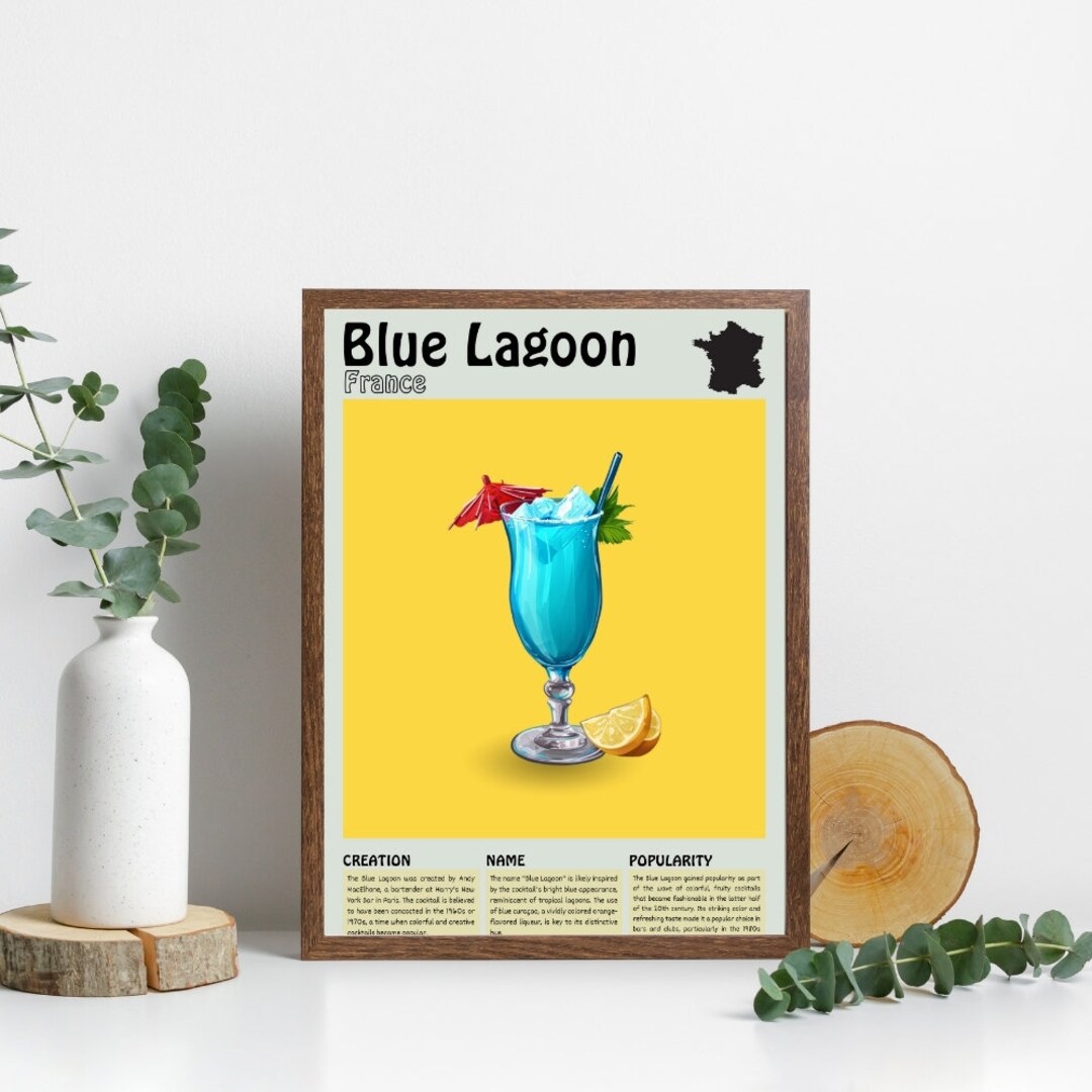 Blue Lagoon Print, Ingredients of Blue Lagoon, Cafe Print, Kitchen ...