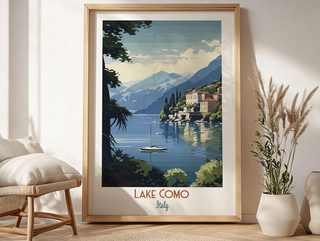 Lake Como Italy Art Italian Lakes Print Mediterranean Villa Digital ...