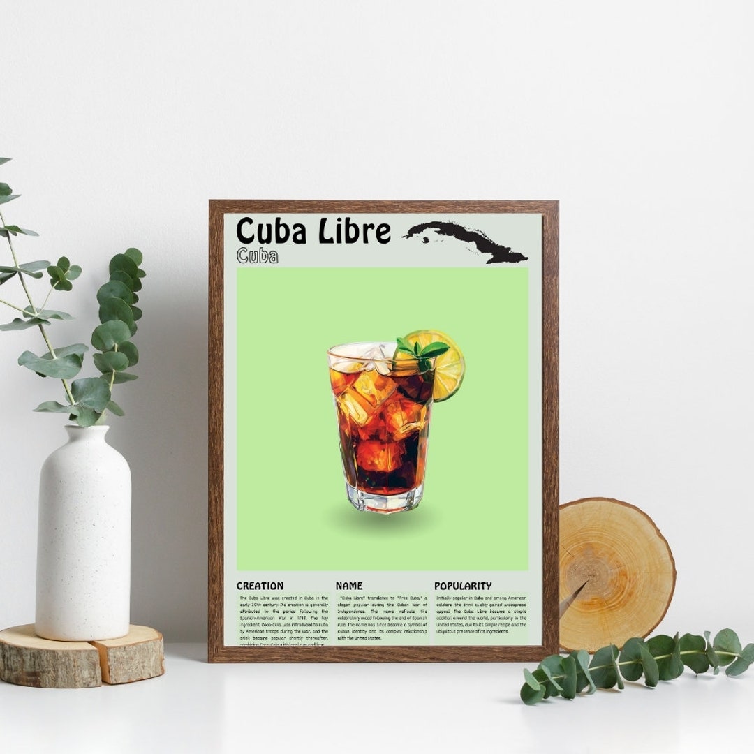 Cuba Libre Print, Ingredients of Cuba Libre, Cafe Print, Kitchen Decor ...