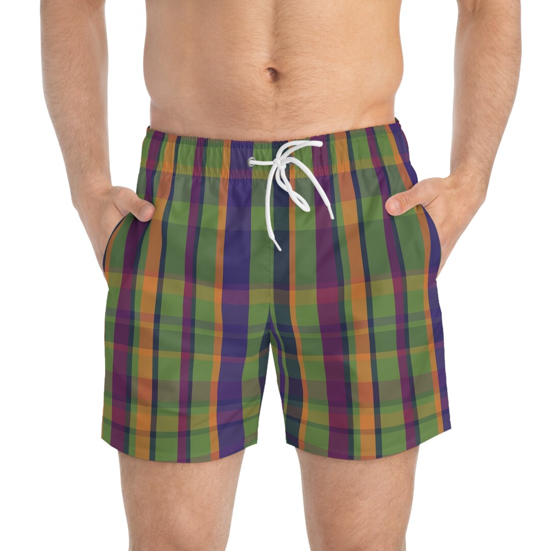 Men's Tartan Plaid Swim Trunks: Fast Dry Designer Swimwear - Etsy