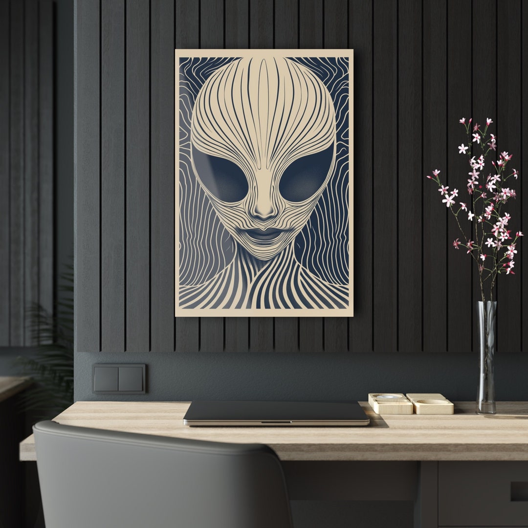 Alien Visage Acrylic Art Print - Enigmatic Extraterrestrial Wall Decor ...