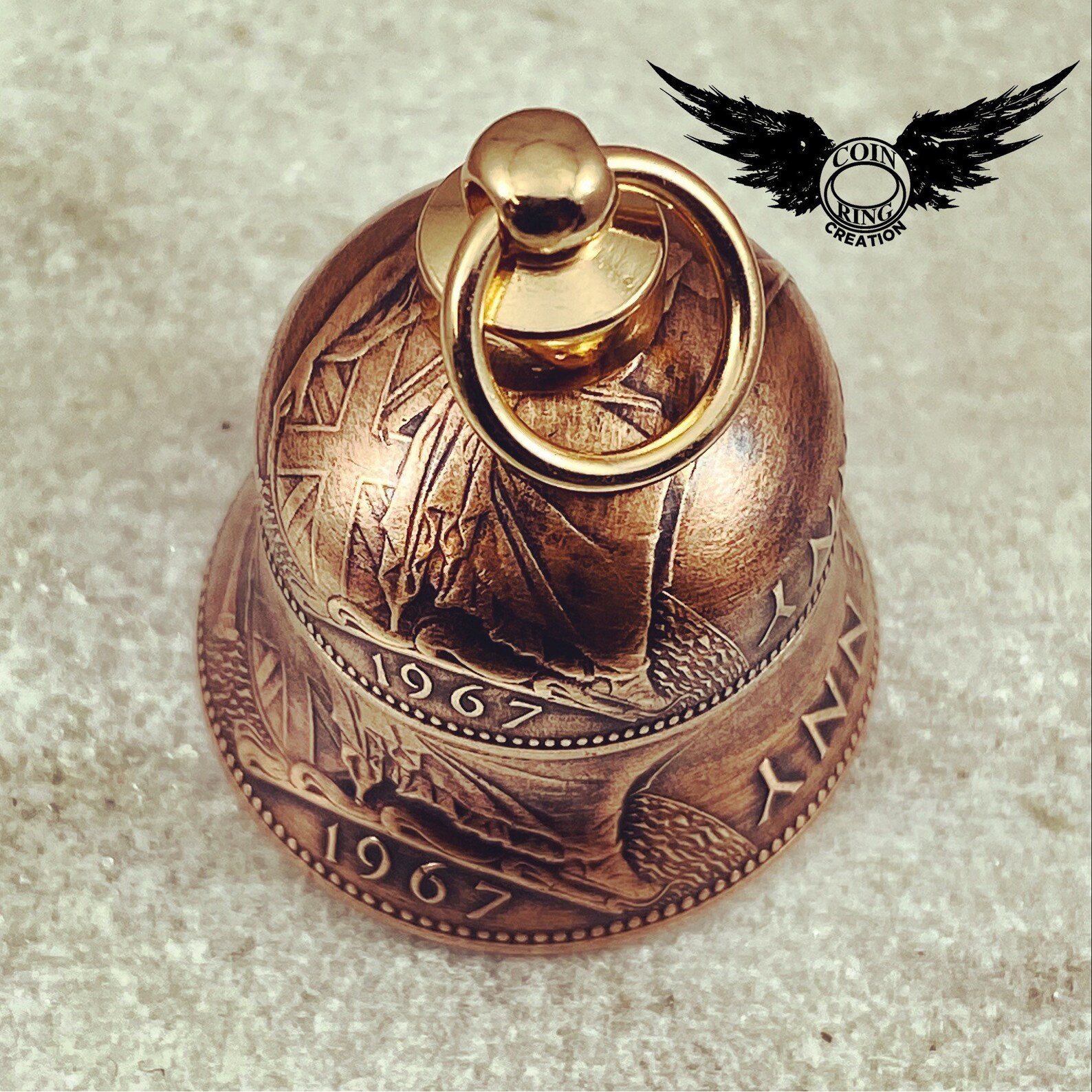 1895-1967 Bronze gold Color Coin Bell Pendant/charm | Etsy