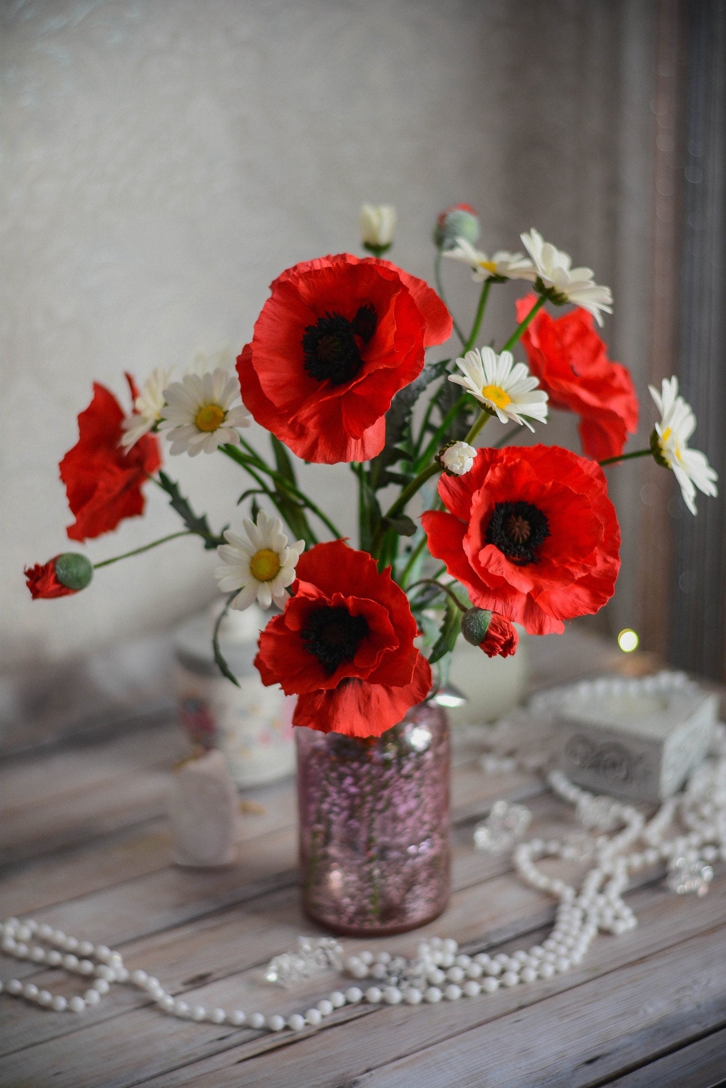 Handcrafted poppies and daisy bouquet poppy bouquet daisy | Etsy