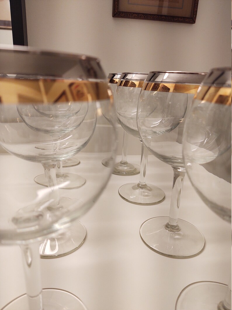 Vintage Set of 8 Double Banded Silver and Gold Red Wine - Etsy