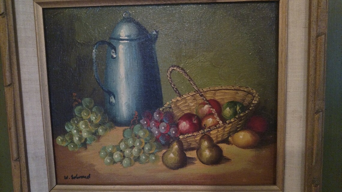 Vintage Oil on Board by W. Edward, Still Life, Fantastic! MCM Frame - Etsy