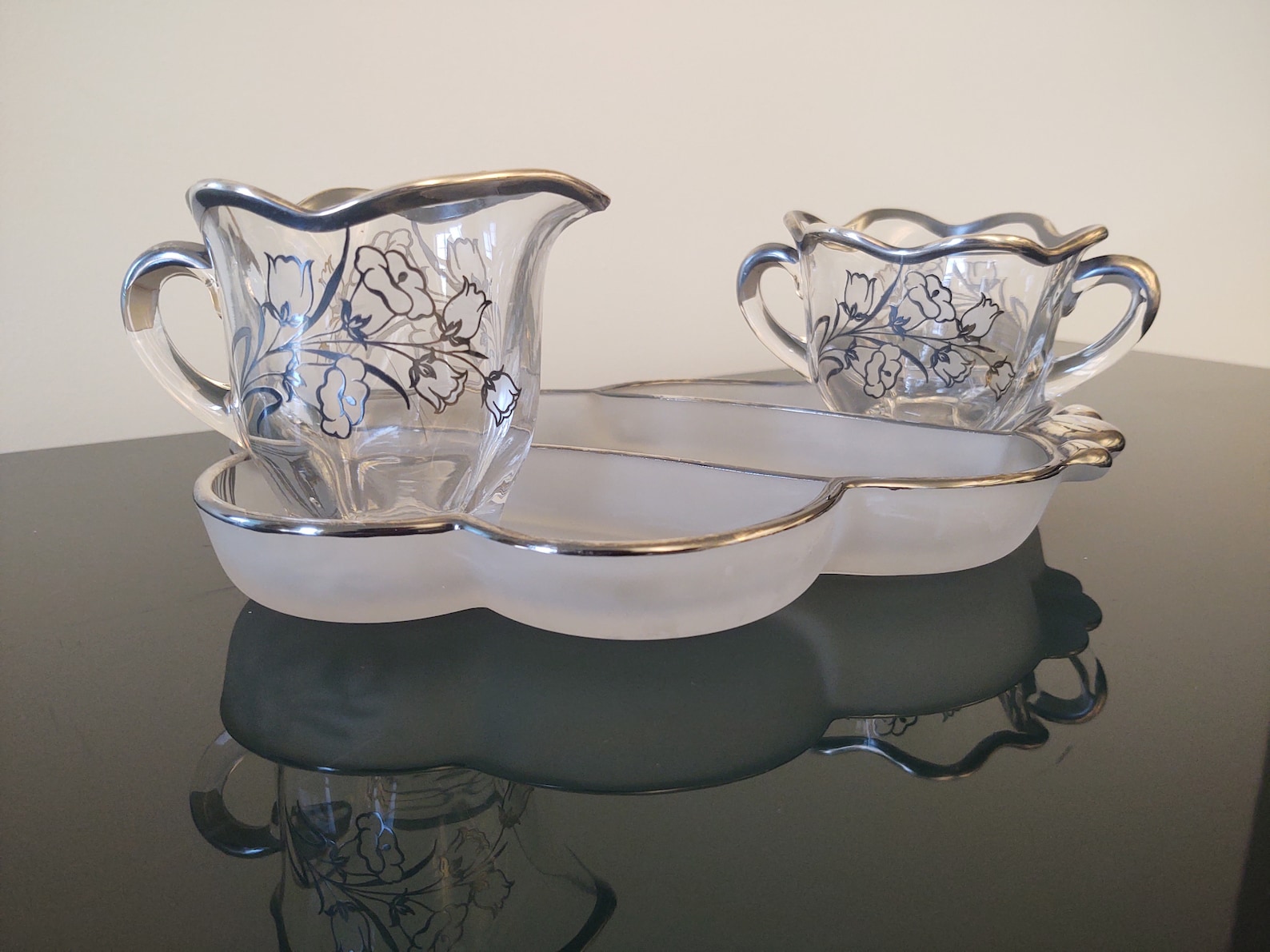 Duncan & Miller Canterbury Pattern Creamer, Sugar and Relish, Silver ...