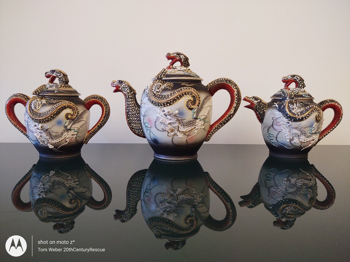 Antique Dragonware Moriage Tea Set Pot Sugar Creamer Cups - Etsy