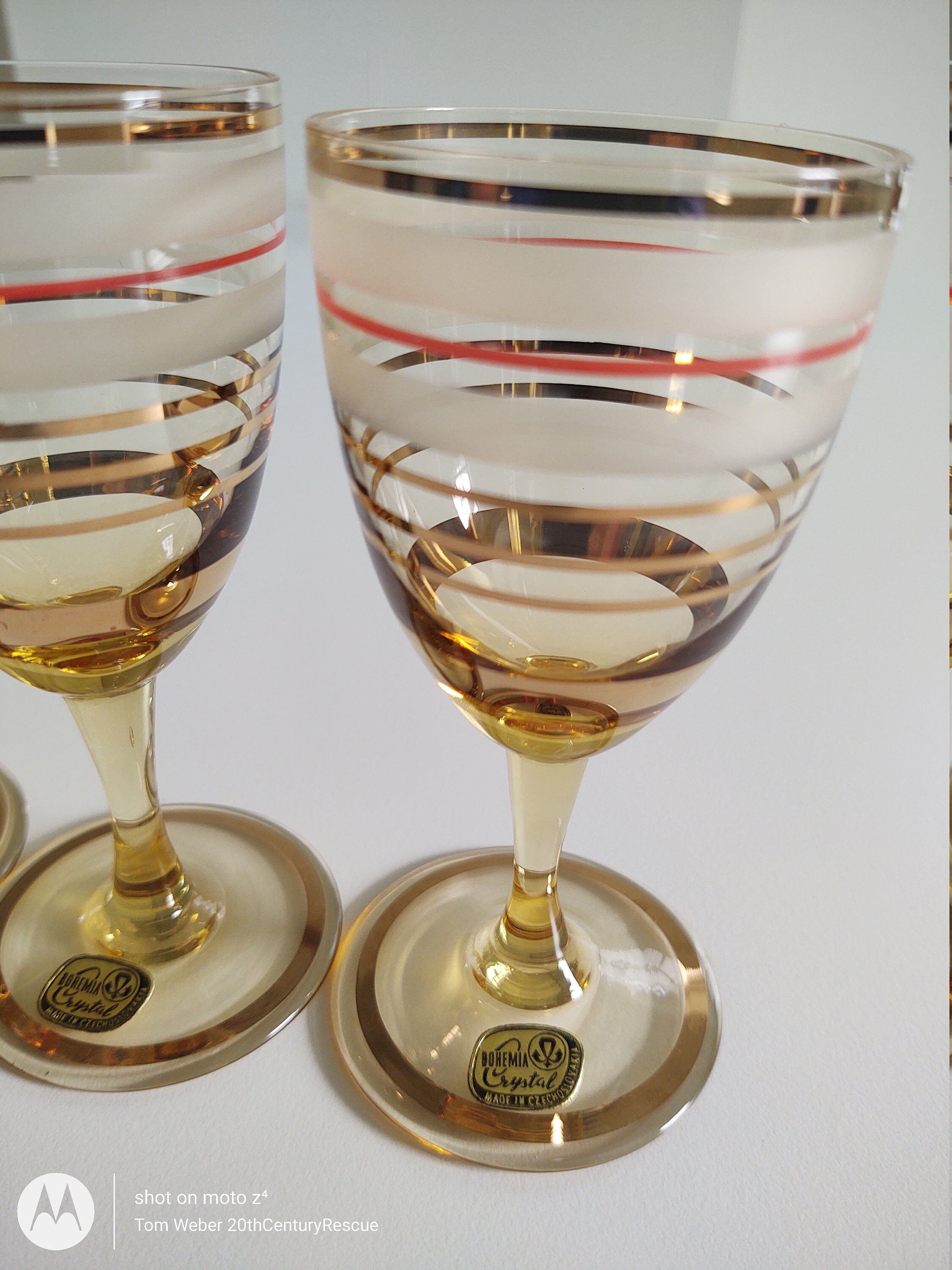 NOS Mid Century Bohemia Crystal Cordials in Amber With Gold - Etsy