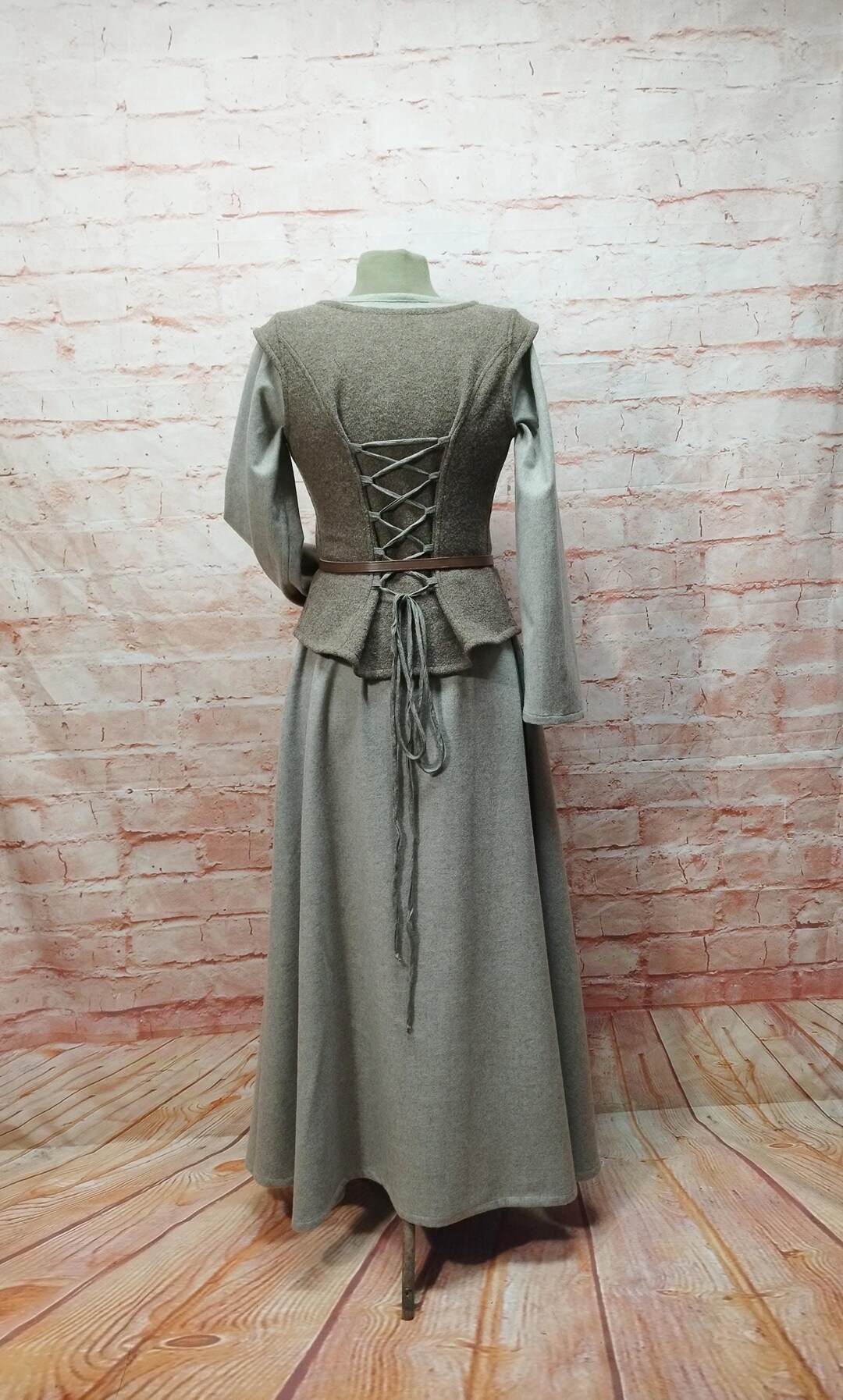 Set Bodice and Dress Wool Fabric, Dress Medieval Beige-grey Mottled ...