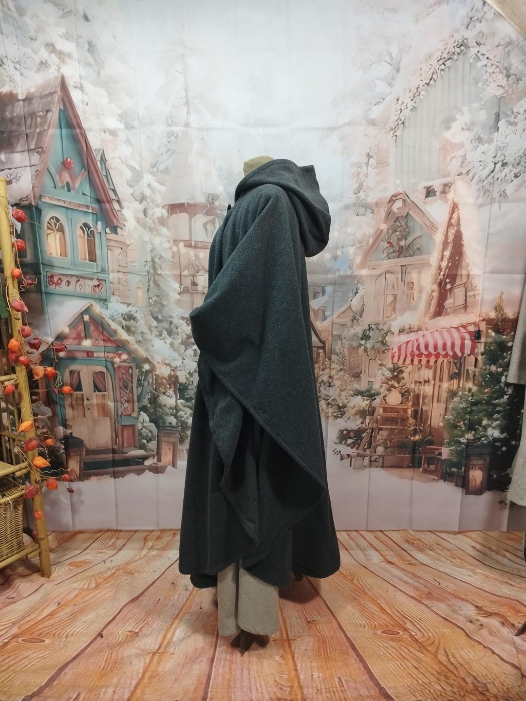 Medieval Grey Cloak, Medieval Cape, Short Round Hood, Cape, Poncho ...