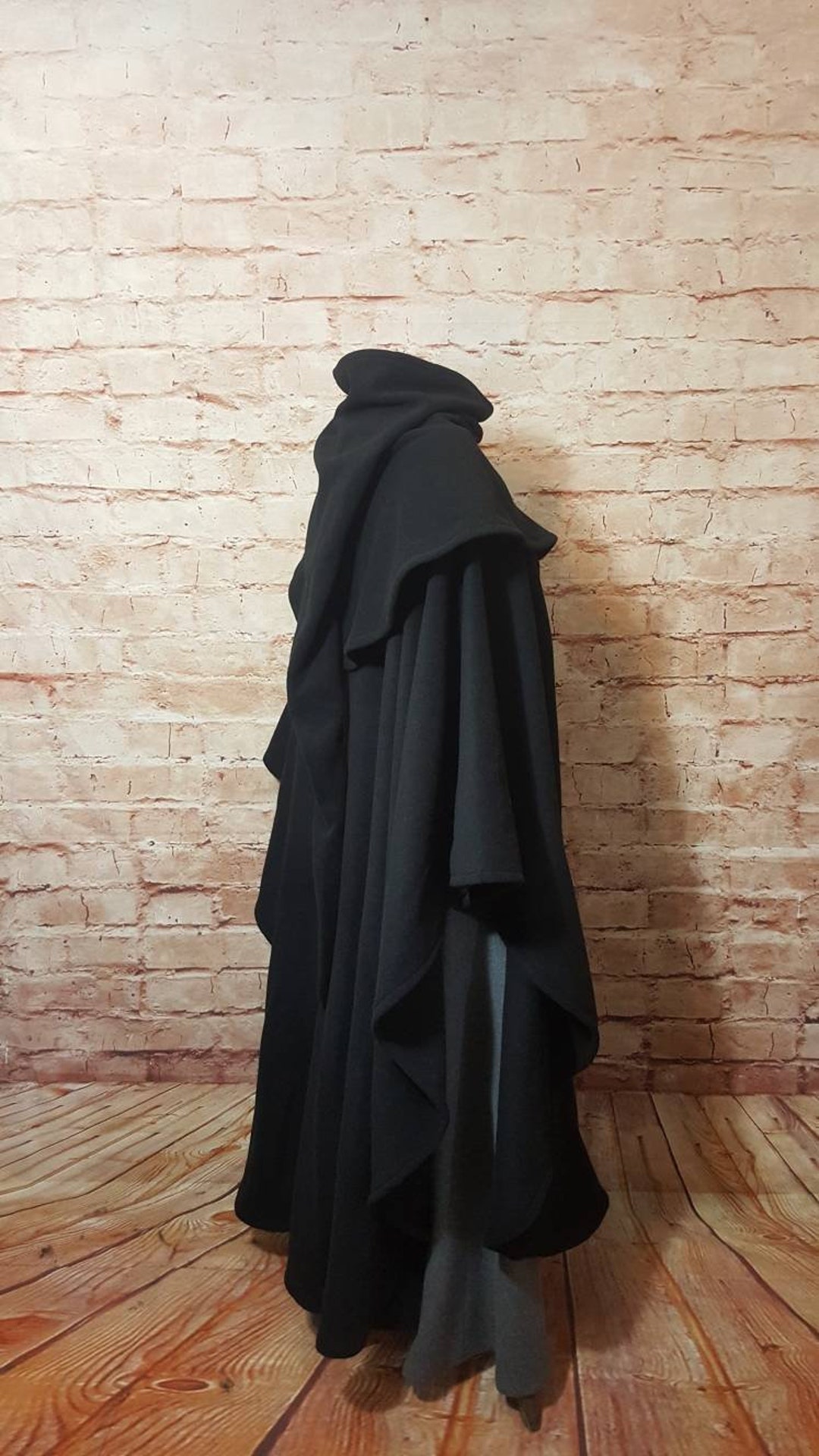 Cloak and Hood Black Hood Long Wool Fabric, Cloak Medieval, Cloak ...