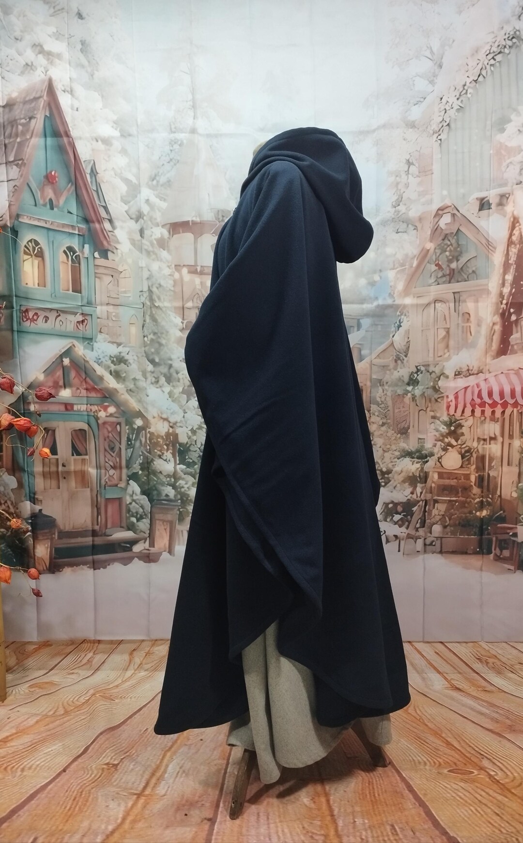 Medieval Cloak, Dark Blue, Short Round Hood, Blue Cape, Poncho, Fantasy ...