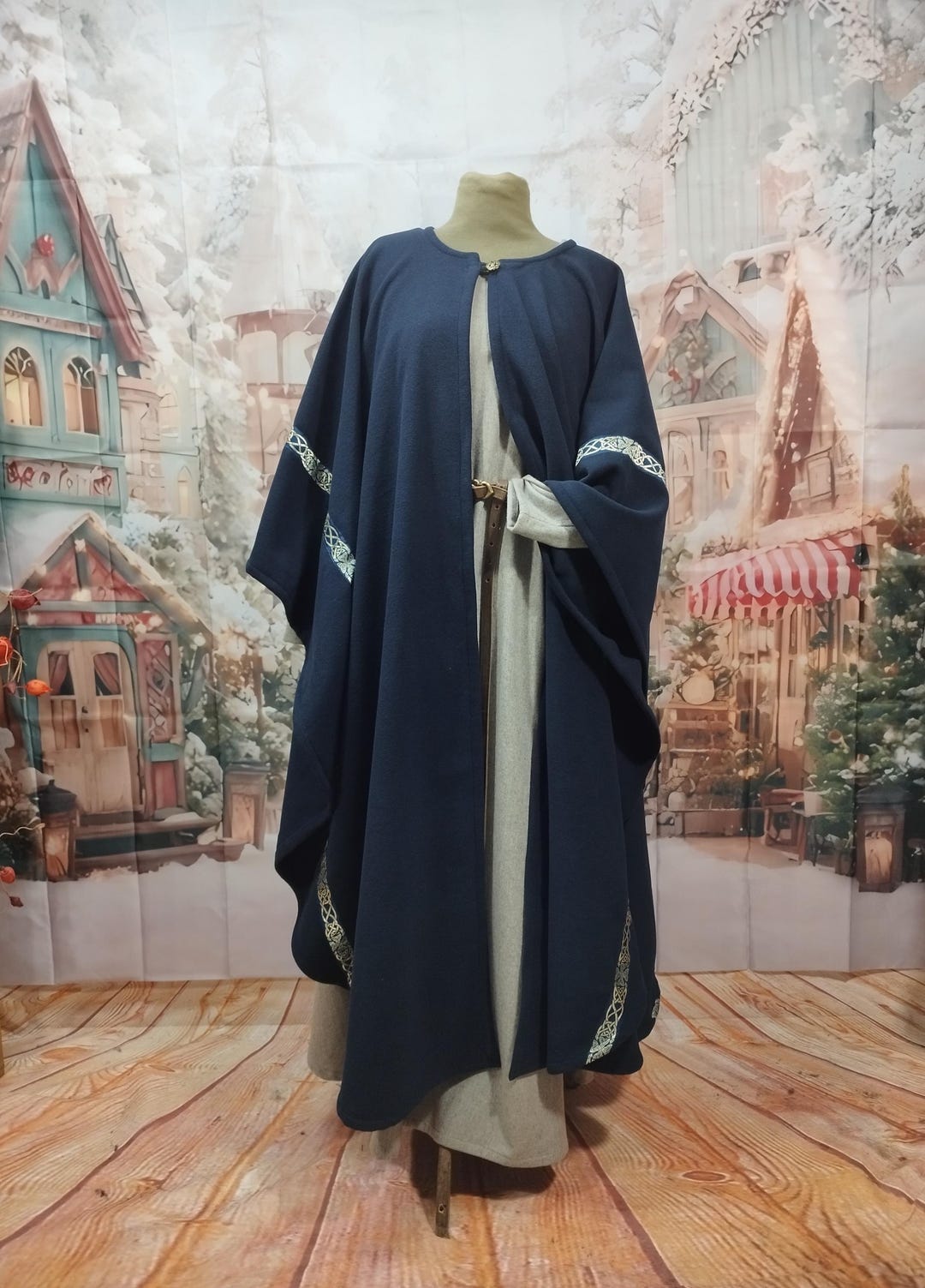 Dark Blue Cloak With Trim, No Hood, Medieval Cloak, Celtic Cloak Made ...