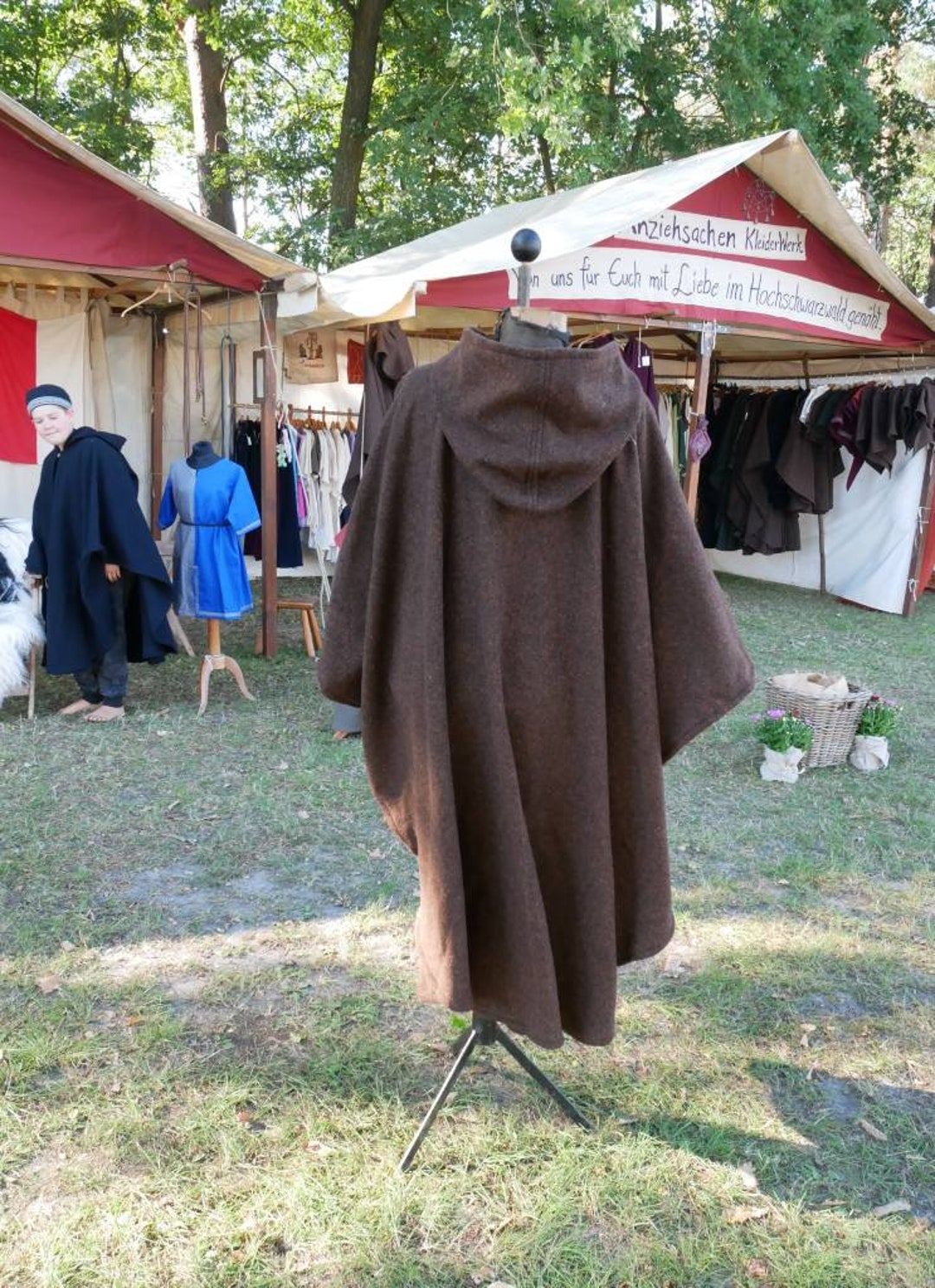 Tweed Cape Brown-black With Short Round Hood, Medieval Cape, Viking ...